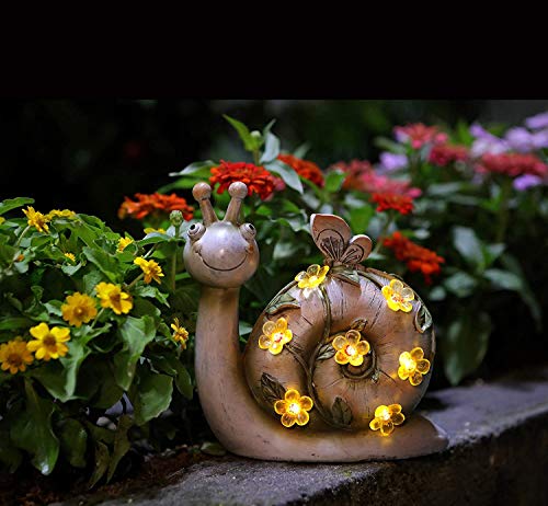 WSgift Resin Snail Figurine Lights Solar Powered Outdoor Statue Lights for Patio Lawn Garden Yard Decorations, L8.5 x W3.5X H8.5 Inch