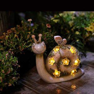 WSgift Resin Snail Figurine Lights Solar Powered Outdoor Statue Lights for Patio Lawn Garden Yard Decorations, L8.5 x W3.5X H8.5 Inch