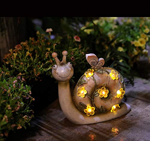 WSgift Resin Snail Figurine Lights Solar Powered Outdoor Statue Lights for Patio Lawn Garden Yard Decorations, L8.5 x W3.5X H8.5 Inch