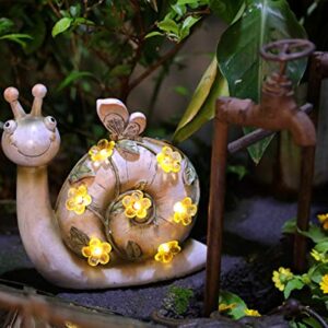 WSgift Resin Snail Figurine Lights Solar Powered Outdoor Statue Lights for Patio Lawn Garden Yard Decorations, L8.5 x W3.5X H8.5 Inch