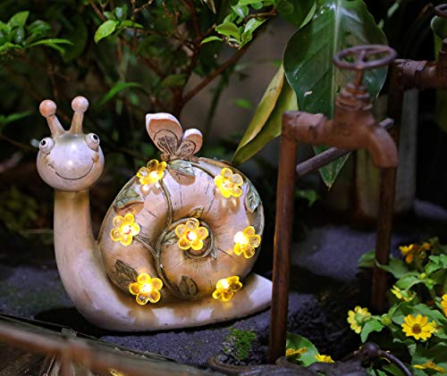 WSgift Resin Snail Figurine Lights Solar Powered Outdoor Statue Lights for Patio Lawn Garden Yard Decorations, L8.5 x W3.5X H8.5 Inch