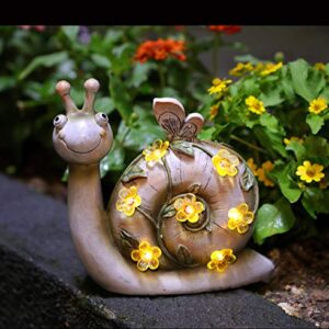 WSgift Resin Snail Figurine Lights Solar Powered Outdoor Statue Lights for Patio Lawn Garden Yard Decorations, L8.5 x W3.5X H8.5 Inch