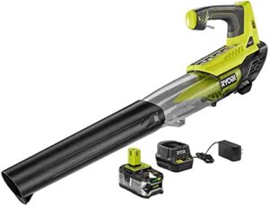 ryobi one+ 100 mph 280 cfm variable-speed 18-volt lithium-ion cordless jet fan leaf blower 4ah battery and charger included