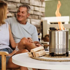 Solo Stove Mesa Tabletop Fire Pit with Stand | Low Smoke Outdoor Mini Fire for Urban & Suburbs | Fueled by Pellets or Wood, Safe Burning, Stainless Steel, with Travel Bag, 6.9 x 5.1 in, 1.4lbs