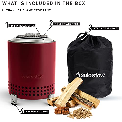 Solo Stove Mesa Tabletop Fire Pit with Stand | Low Smoke Outdoor Mini Fire for Urban & Suburbs | Fueled by Pellets or Wood, Safe Burning, Stainless Steel, with Travel Bag, 6.9 x 5.1 in, 1.4lbs