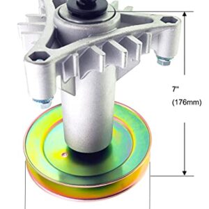 q&p 2 Pieces Spindle Assembly with Pulley Bracket Replace 28285, 130794, 133172, 137641, 137645, 532128285, 532130794, 532133172, 532137645+ Replaces Pulley 153535 Surface with Yellow Zinc