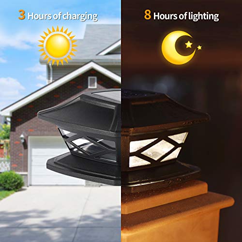 TWINSLUXES Solar Post Lights Outdoor 2 Modes Waterproof LED Solar Fence Cap Light for 3.5x3.5 4x4 5x5 and 6x6 Post in Patio,Deck Walkway and Garden Decoration. (4pack)…