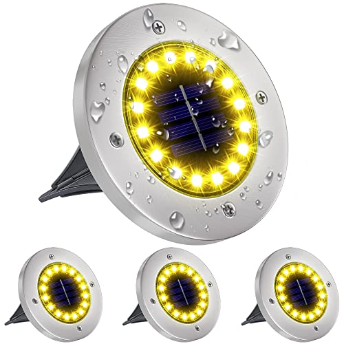 NFESOLAR Solar Lights Outdoor with 16 LEDs, Bright Solar Ground Lights Outdoor Waterproof Solar Disk Lights for Pathway Garden Yard Lawn Walkway Driveway (Warm White 4pack)