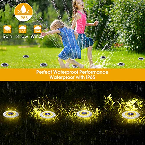 NFESOLAR Solar Lights Outdoor with 16 LEDs, Bright Solar Ground Lights Outdoor Waterproof Solar Disk Lights for Pathway Garden Yard Lawn Walkway Driveway (Warm White 4pack)