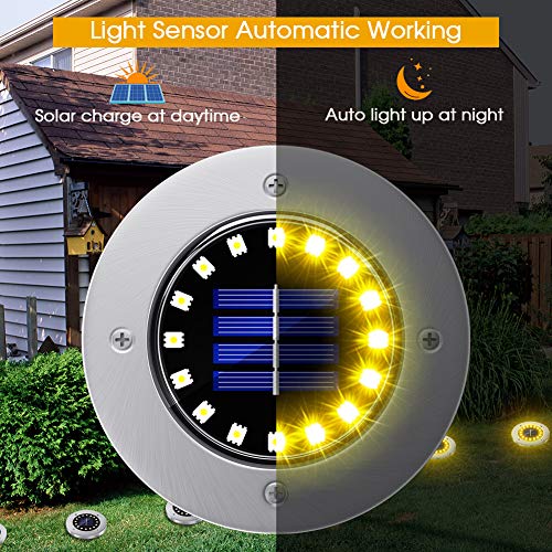 NFESOLAR Solar Lights Outdoor with 16 LEDs, Bright Solar Ground Lights Outdoor Waterproof Solar Disk Lights for Pathway Garden Yard Lawn Walkway Driveway (Warm White 4pack)