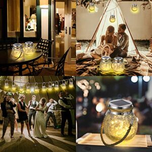 Solar Hanging Lanterns Outdoor Waterproof, Table Lamps Decorative Cracked Glass Jar 30 LED Lights for Garden Tree Court Yard Patio Pathway Christmas Day Holiday Party Decoration (2, Warm Light)