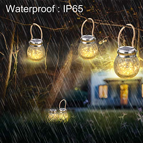 Solar Hanging Lanterns Outdoor Waterproof, Table Lamps Decorative Cracked Glass Jar 30 LED Lights for Garden Tree Court Yard Patio Pathway Christmas Day Holiday Party Decoration (2, Warm Light)