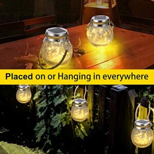 Solar Hanging Lanterns Outdoor Waterproof, Table Lamps Decorative Cracked Glass Jar 30 LED Lights for Garden Tree Court Yard Patio Pathway Christmas Day Holiday Party Decoration (2, Warm Light)