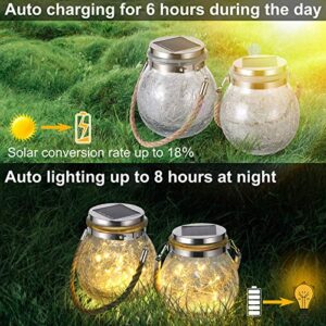 Solar Hanging Lanterns Outdoor Waterproof, Table Lamps Decorative Cracked Glass Jar 30 LED Lights for Garden Tree Court Yard Patio Pathway Christmas Day Holiday Party Decoration (2, Warm Light)