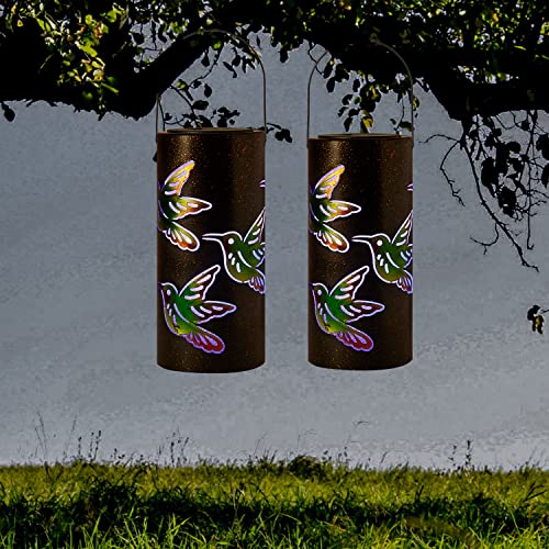 3D Solar Hummingbird Lantern, 2 Pack Solar Hanging Lantern Light for Patios Waterproof Landscape Lanterns for Yard, Garden and Pathway Decoration