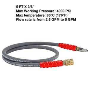 M MINGLE Pressure Washer Jumper Hose, 5 FT Whip Hose for Power Washer, Hose Reel Connector Hose for Pressure Washing with 3/8 Inch Quick Connect