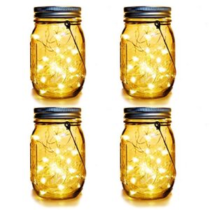 wertioo 4 pack solar mason jars lights, 30 leds hanging solar lanterns garden decor outdoor lights warm white table decor fairy lights for balcony patio porch christmas party