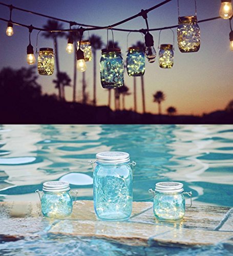 WERTIOO 4 Pack Solar Mason Jars Lights, 30 LEDs Hanging Solar Lanterns Garden Decor Outdoor Lights Warm White Table Decor Fairy Lights for Balcony Patio Porch Christmas Party