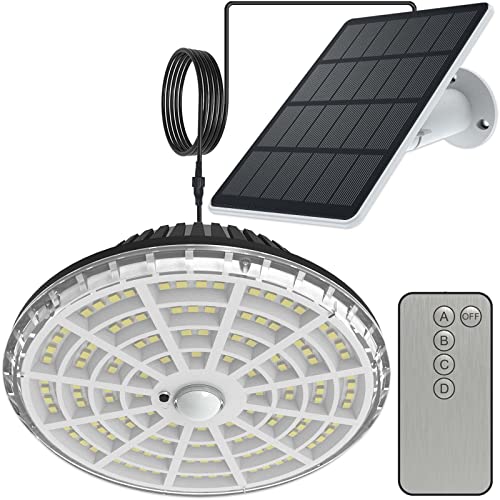 YOYOJAMES Solar Shed Light Pendant Light - Indoor&Outdoor IP55 Waterproof 360°LightingSolar Indoor Lights with Remote Control Motion Sensor/Timer/5 Modes/Garden/Home Shed Garage