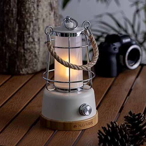 Navaris Camping Lantern with Rechargeable Battery - Portable Garden Lantern for Outdoor and Indoor Use with Power Bank for Charging Phones - White