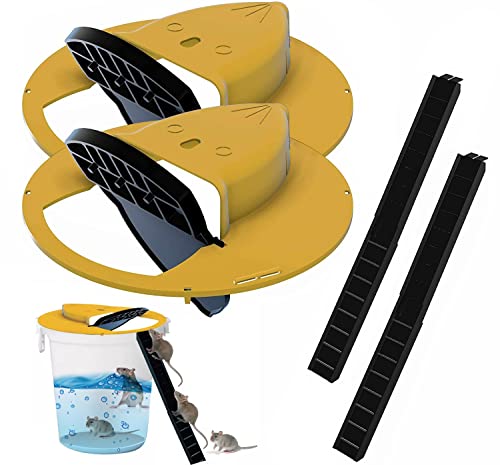 Mouse Trap Bucket, Auto-Reset Flip and Sliding Bucket Lid Mousetrap, Humanized Mousetrap, Mousetrap for Indoor Outdoor Garage Patio Coop, Compatible with 5 Gallon Buckets (2 Pack)