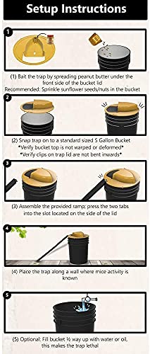 Mouse Trap Bucket, Auto-Reset Flip and Sliding Bucket Lid Mousetrap, Humanized Mousetrap, Mousetrap for Indoor Outdoor Garage Patio Coop, Compatible with 5 Gallon Buckets (2 Pack)