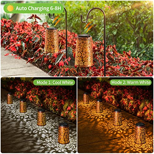 Solar Lantern - Hanging Solar Lights Outdoor Waterproof, Metal Lantern Decorative Solar Powered Patio Decor for Garden Yard Backyard Porch Table Pathway Tree Lighting, Cool/Warm Light, 2 Pack