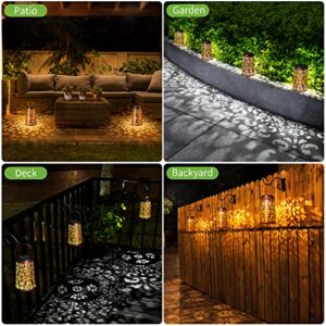 Solar Lantern - Hanging Solar Lights Outdoor Waterproof, Metal Lantern Decorative Solar Powered Patio Decor for Garden Yard Backyard Porch Table Pathway Tree Lighting, Cool/Warm Light, 2 Pack