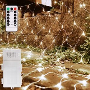 bsglobal 3 x d battery operated net lights, 6.6ft x 9.8ft 200 led mesh lights remote 8 modes, waterproof net lights outdoor mesh lights for garden bush wall house party wedding (cool white)