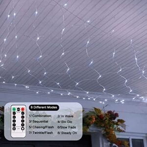 BSGlobal 3 X D Battery Operated Net Lights, 6.6ft X 9.8ft 200 LED Mesh Lights Remote 8 Modes, Waterproof Net Lights Outdoor Mesh Lights for Garden Bush Wall House Party Wedding (Cool White)