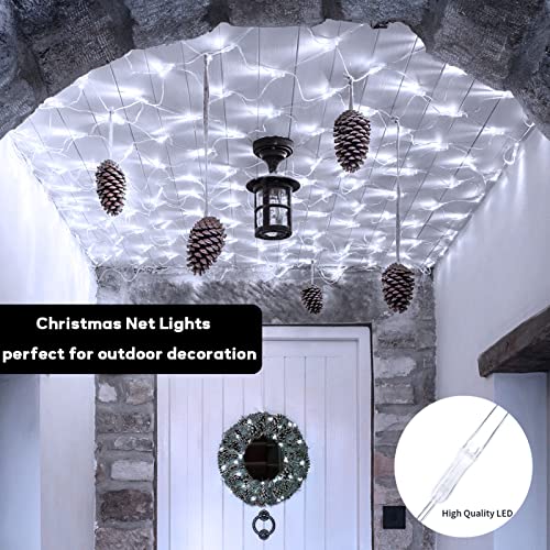 BSGlobal 3 X D Battery Operated Net Lights, 6.6ft X 9.8ft 200 LED Mesh Lights Remote 8 Modes, Waterproof Net Lights Outdoor Mesh Lights for Garden Bush Wall House Party Wedding (Cool White)