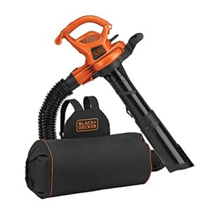 black+decker electric leaf blower, leaf vacuum and mulcher 3 in 1, 250 mph airflow, 400 cfm delivery power, reusable bag included, corded (bebl7000)