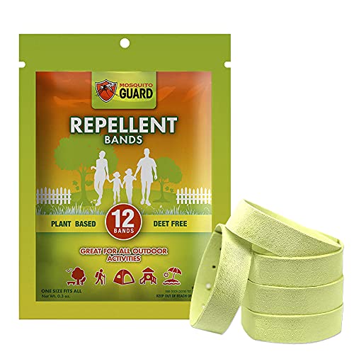 Mosquito Guard Repellent Bands / Bracelets (12 Pack) Made with Natural Plant Based Ingredients - Citronella, Lemongrass Oil. DEET Free