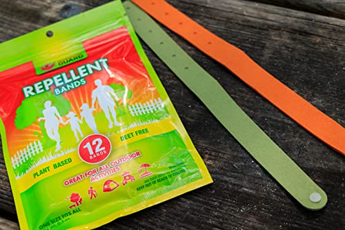 Mosquito Guard Repellent Bands / Bracelets (12 Pack) Made with Natural Plant Based Ingredients - Citronella, Lemongrass Oil. DEET Free