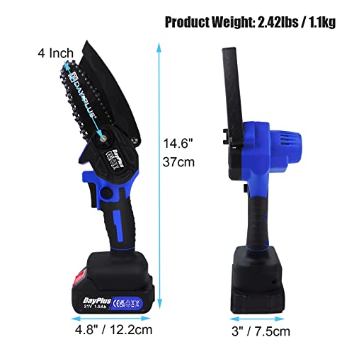 Mini Chainsaw Cordless 4-Inch One-Hand Electric Small Chain Saw, 2 Pack 1500mAh Batteries, Brushless Motor, Safe Lock, Rotating Baffle, Goggles, Storage Case for Garden Trimming Wood Cutting