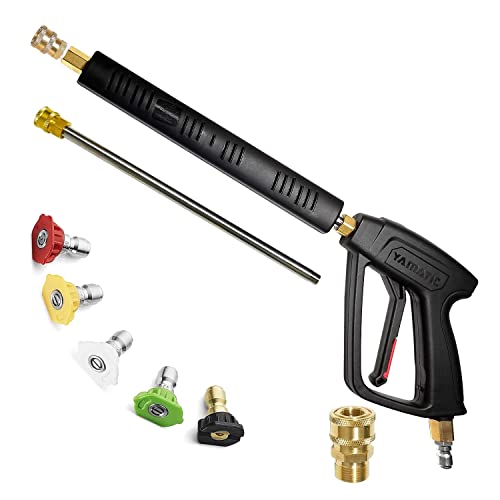 YAMATIC Pressure Washer Gun with 3/8" Swivel Quick Connector & M22-14mm Fitting, Flexible Extension Wand Replacement for Most Power Washer, 40 Inch, 4000 PSI