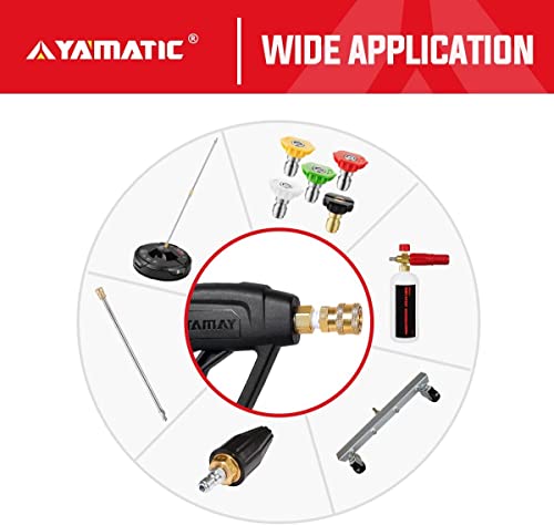 YAMATIC Pressure Washer Gun with 3/8" Swivel Quick Connector & M22-14mm Fitting, Flexible Extension Wand Replacement for Most Power Washer, 40 Inch, 4000 PSI