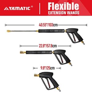 YAMATIC Pressure Washer Gun with 3/8" Swivel Quick Connector & M22-14mm Fitting, Flexible Extension Wand Replacement for Most Power Washer, 40 Inch, 4000 PSI