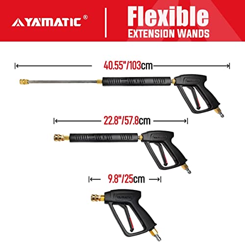 YAMATIC Pressure Washer Gun with 3/8" Swivel Quick Connector & M22-14mm Fitting, Flexible Extension Wand Replacement for Most Power Washer, 40 Inch, 4000 PSI