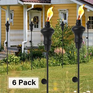 SNOGSWOG Upgraded Outdoor Garden Torches Set of 6, 59 Inch Metal Torches with 3-Prong Grounded Stake, Outside Citronella Torches for Backyard, Garden, Patio