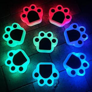 emingsky solar light paw prints for ground path dog paw garden lights for walkway yard lighting (8 pack color changing light)