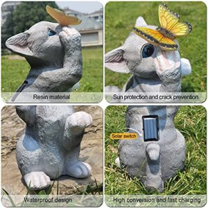 Notakia Cat Statues Butterfly Solar Light Garden Decor, Garden Cat Statue, Outdoor Resin Statue Animal Sculpture, cat with Butterfly Garden Statue Outdoor Decorative Landscape Lights Solar Powered