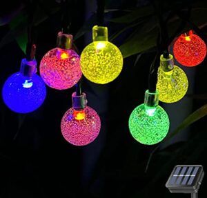 splocolor solar string lights outdoor, 20ft waterproof 30 leds 8 modes crystal globe solar string fairy lights backyard patio christmas lights for holiday party gardens backyard wedding (multicolor)