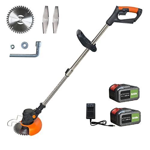 Airbike Brush Cutter Weed Wacker Weed Eater Edger Lawn Tool, for Lawn, Yard, Garden, Shrub Trimming and Pruning w/Battery (Black&Orange Trimmers(21V) + 2 Batteries)