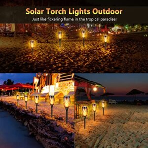 Futuriol Solar Outdoor Lights, 4Pack 12LED Solar Tiki Torches with Flickering Flame for Garden Decor, Mini IP65 Waterproof Solar Powered Landscape Flame Lights for Yard Pathway Patio, Yellow