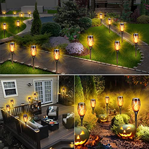 Futuriol Solar Outdoor Lights, 4Pack 12LED Solar Tiki Torches with Flickering Flame for Garden Decor, Mini IP65 Waterproof Solar Powered Landscape Flame Lights for Yard Pathway Patio, Yellow