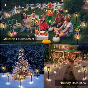 Futuriol Solar Outdoor Lights, 4Pack 12LED Solar Tiki Torches with Flickering Flame for Garden Decor, Mini IP65 Waterproof Solar Powered Landscape Flame Lights for Yard Pathway Patio, Yellow