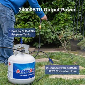 KOMAN Weed torch Propane Burner with 8FT Converter Hose,Fuel by 1LB Propane Gas Cylinder/5-40LB Propane Tank,self ignition,for Roofing,Weeding,Campfire Starting(Output 24000BTU, Propane not included)