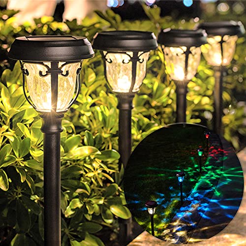 LeiDrail Solar Outdoor Lights, Solar Powered Waterproof Garden Pathway Lights with 2 Modes, RGB Changing/Warm Glass Stainless Steel Landscape Lighting for Yard Lawn Walkway - 8 Pack