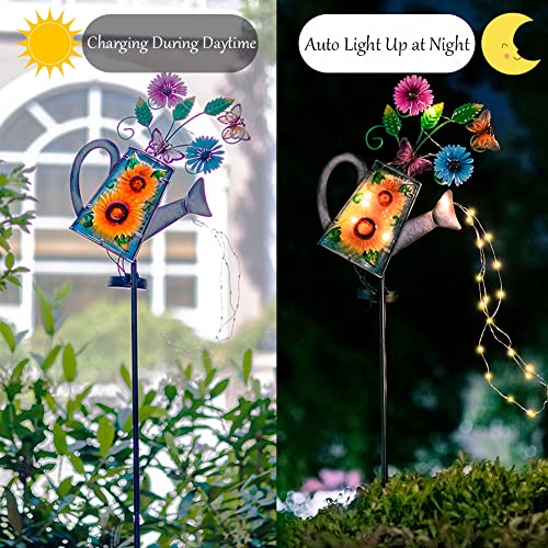 dreamskip Solar Watering Can Lights Outdoor Decorative, Waterproof Twinkle Solar Waterfall Light for Patio, Pathway, Yard, Walkway, Lawn, Outside Decorations (Sunflower)